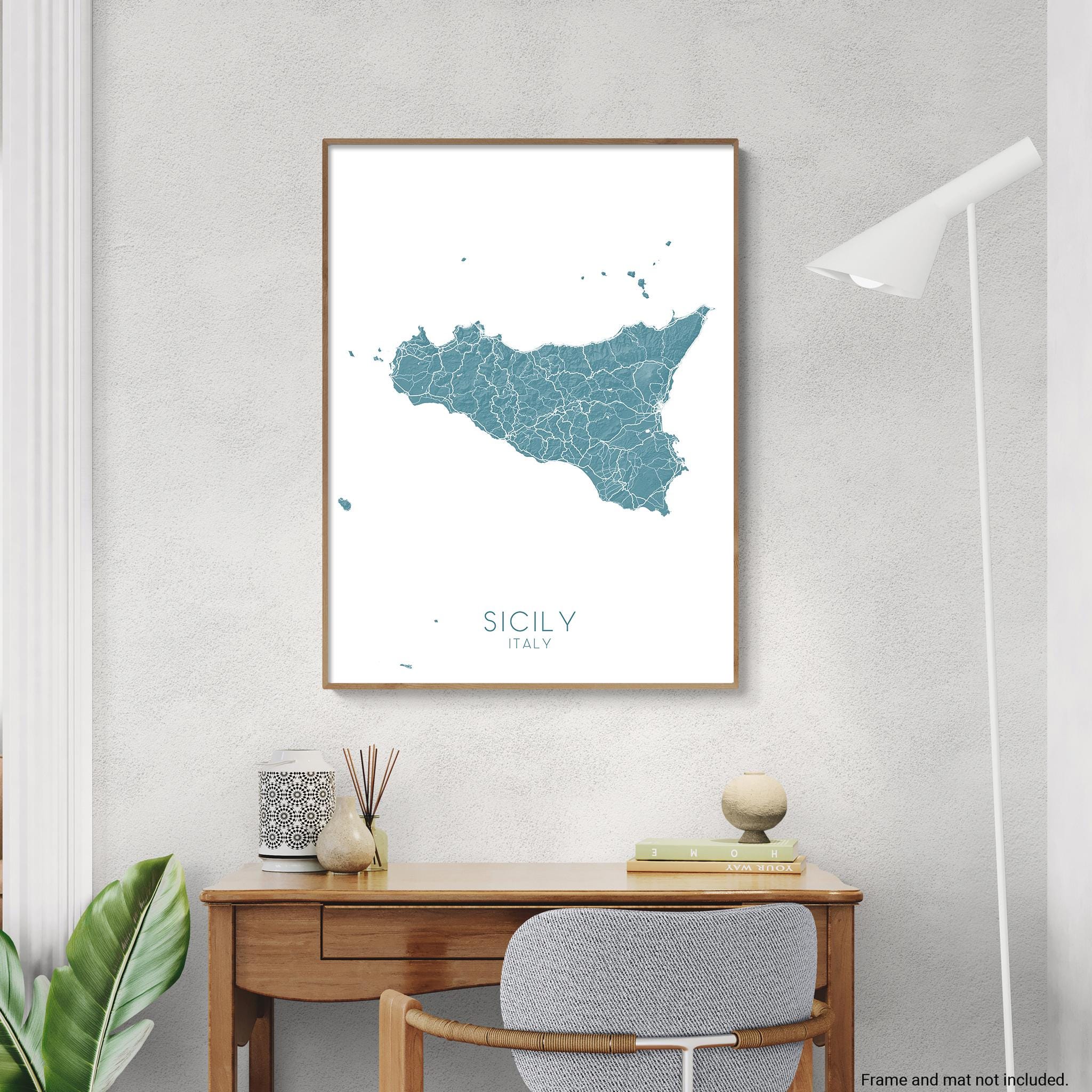 Sicily Italy Map Wall Art Print Poster - 3D Topographic Landscape ...