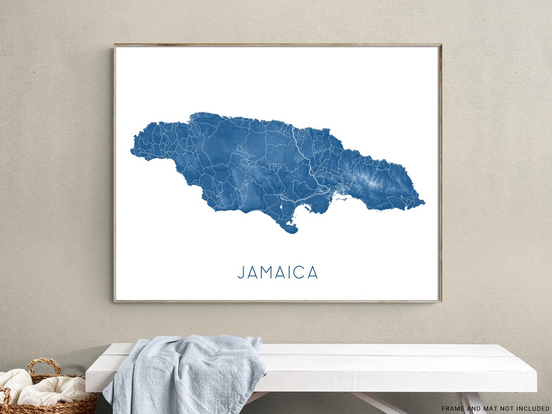 Jamaica Map of Jamaica Art Print Poster, Topographic Caribbean Island ...