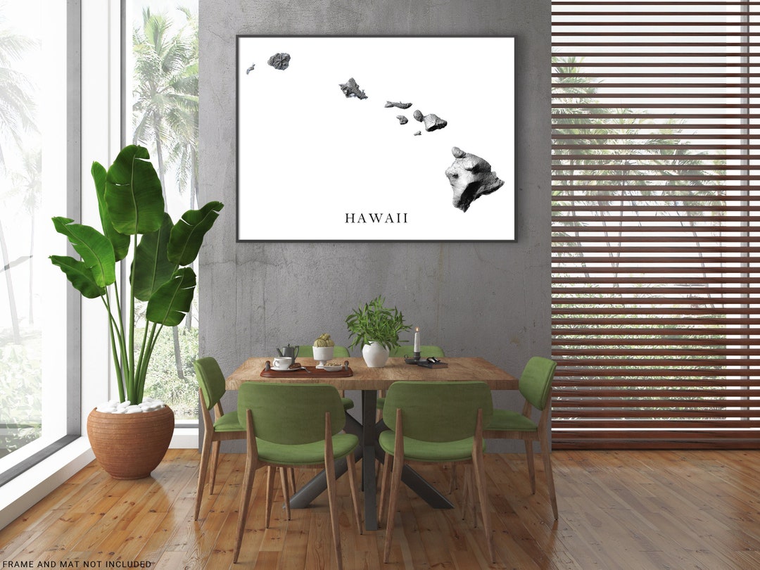 Hawaiian Map Map of Hawaii Wall Art Print Black and White - Etsy