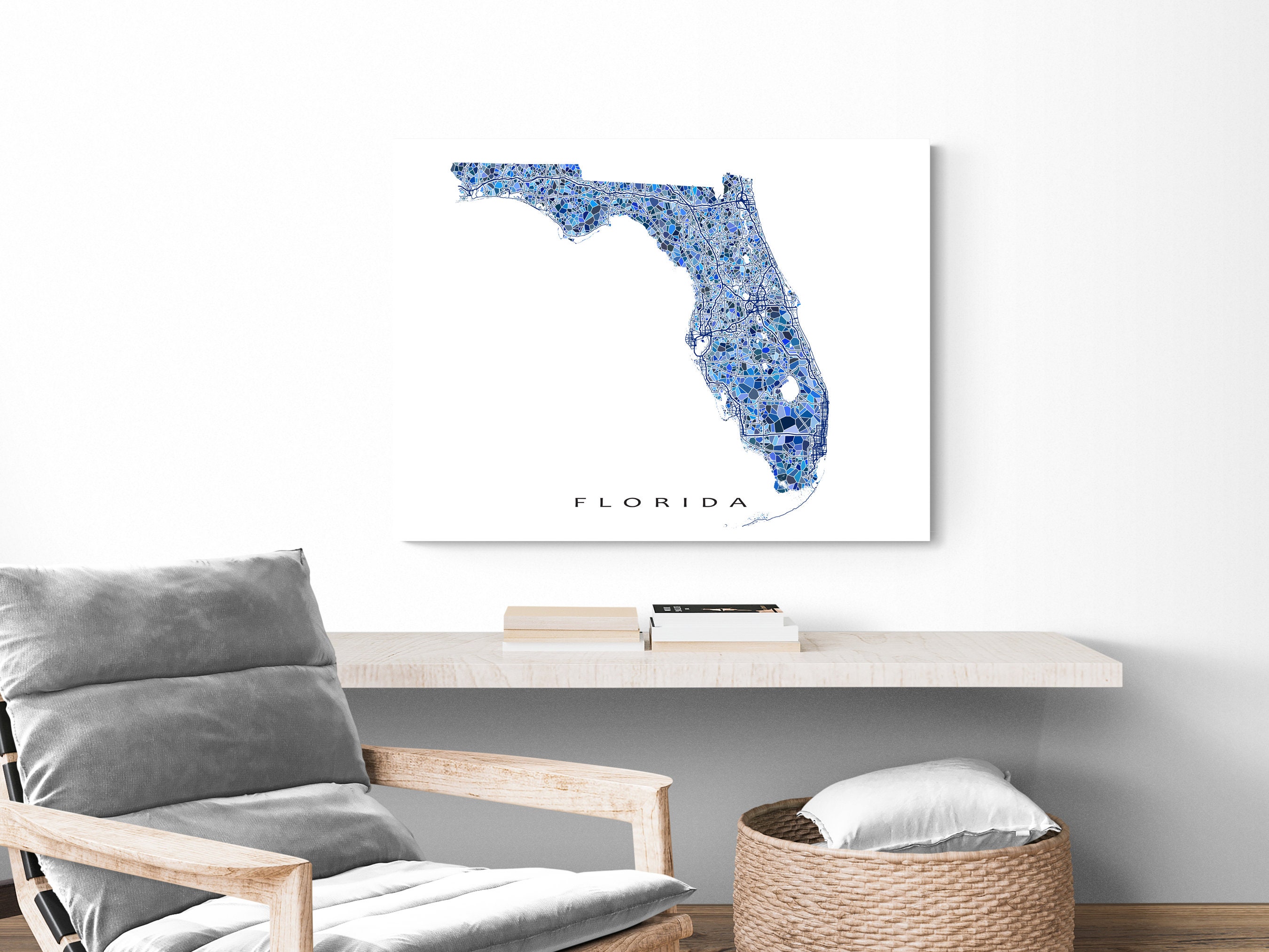Florida Map Print Florida State Wall Art Map of Florida Art | Etsy