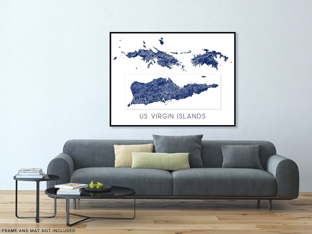 US Virgin Islands Map Print and USVI Map Island Poster for US Virgin ...