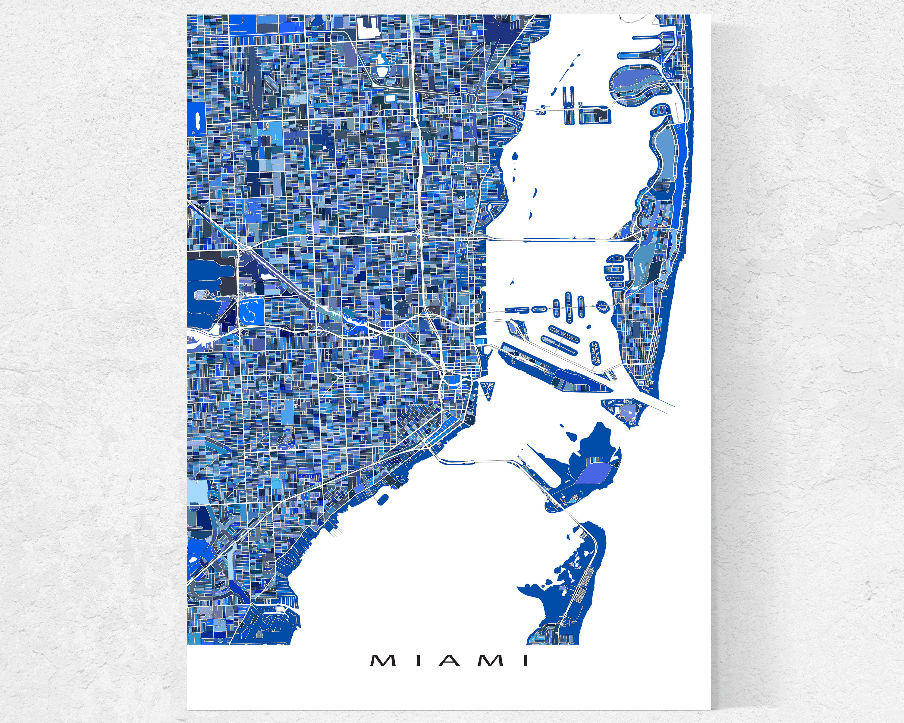 Miami Map Art Print Blue Geometric Miami Wall Art Poster - Etsy