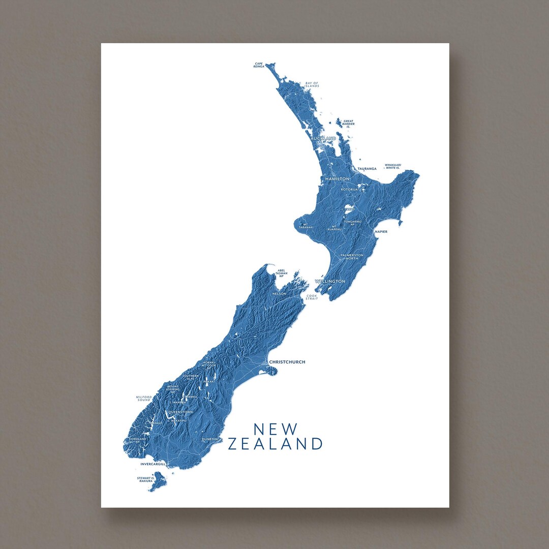 New Zealand Wall Art Print, Labeled Map Poster - Etsy
