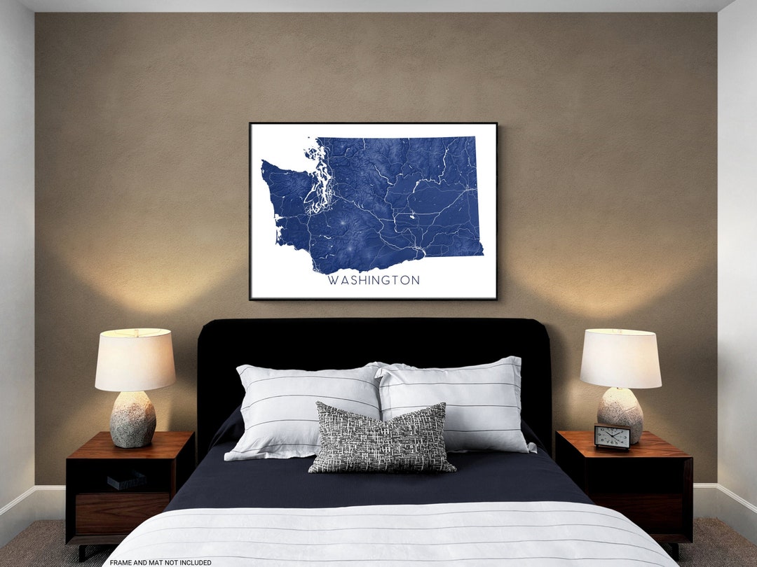 Washington Map Print and Washington Wall Art Poster for WA State Map ...