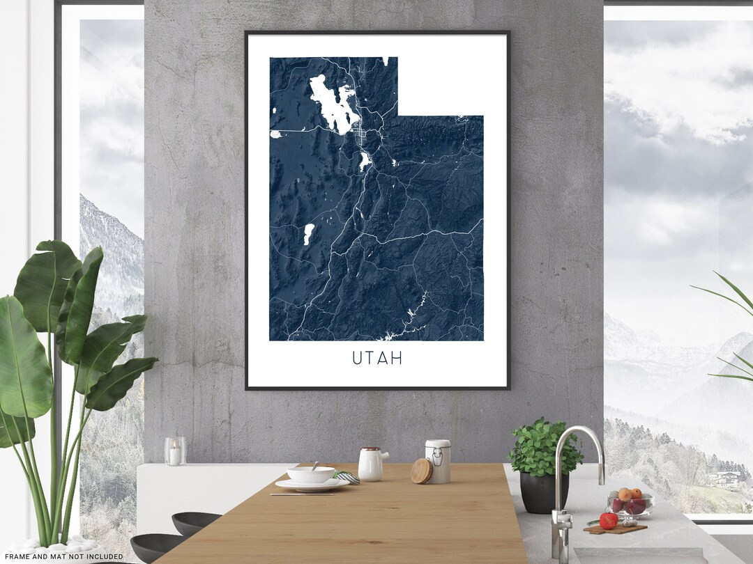 Utah Map Art Print, Utah Posters, Custom 3D Topographic Landscape UT ...