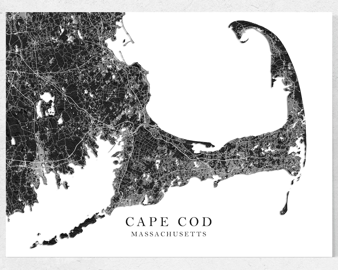 Cape Cod Map Print Poster Cape Cod Art Prints Black and - Etsy