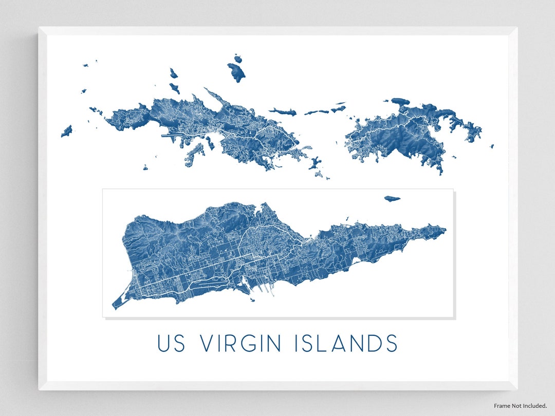 US Virgin Islands Map of USVI Wall Art Print 3D Topographic - Etsy