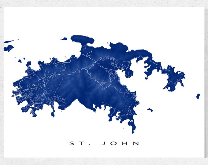 St. John Map Print, St. John U. S. Virgin Islands Print, St. John Wall ...