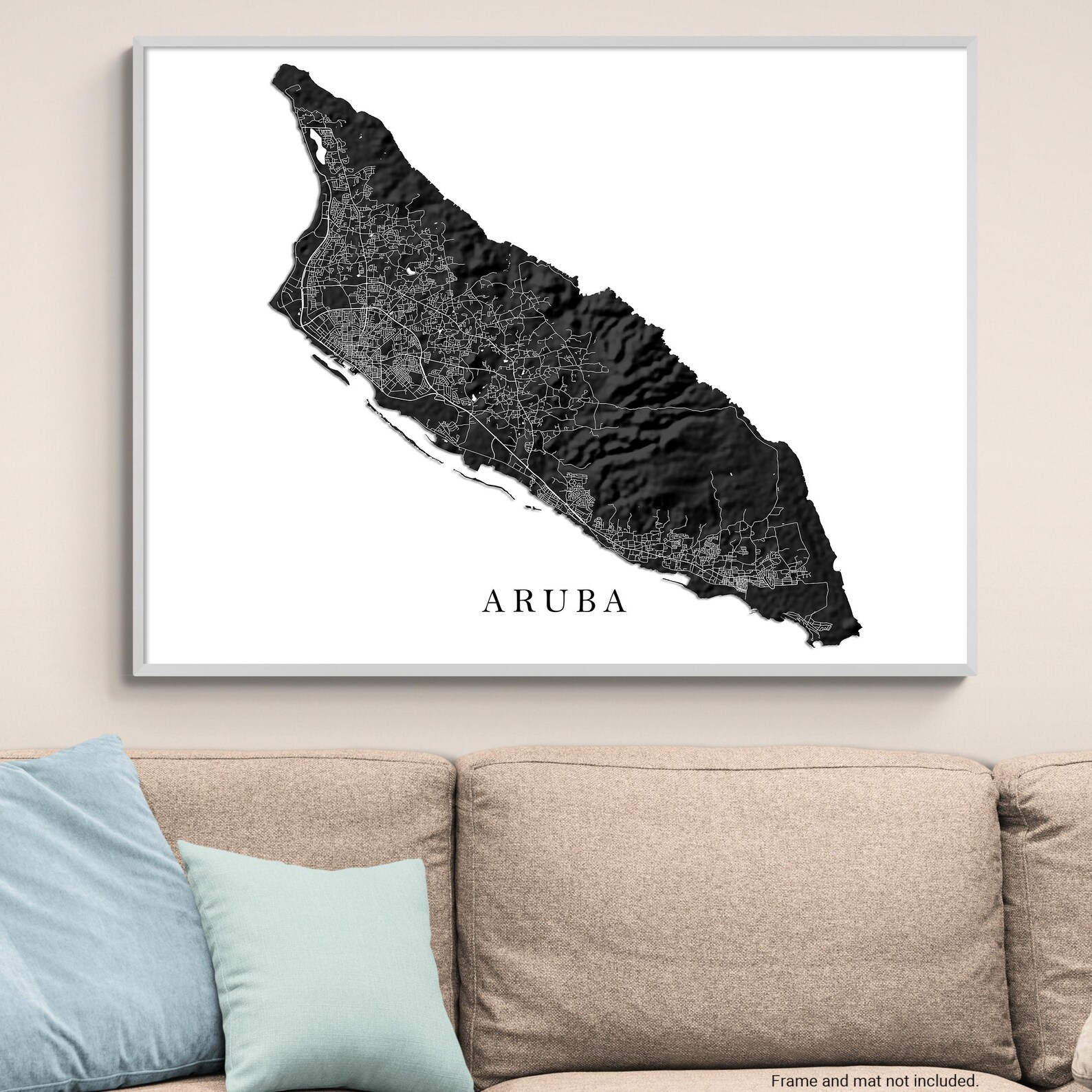 Aruba Map Print Poster, Black and White Topographic Landscape Aruba ...