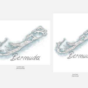 Bermuda Map of Bermuda Wall Art Print Poster, Watercolor Style Design ...