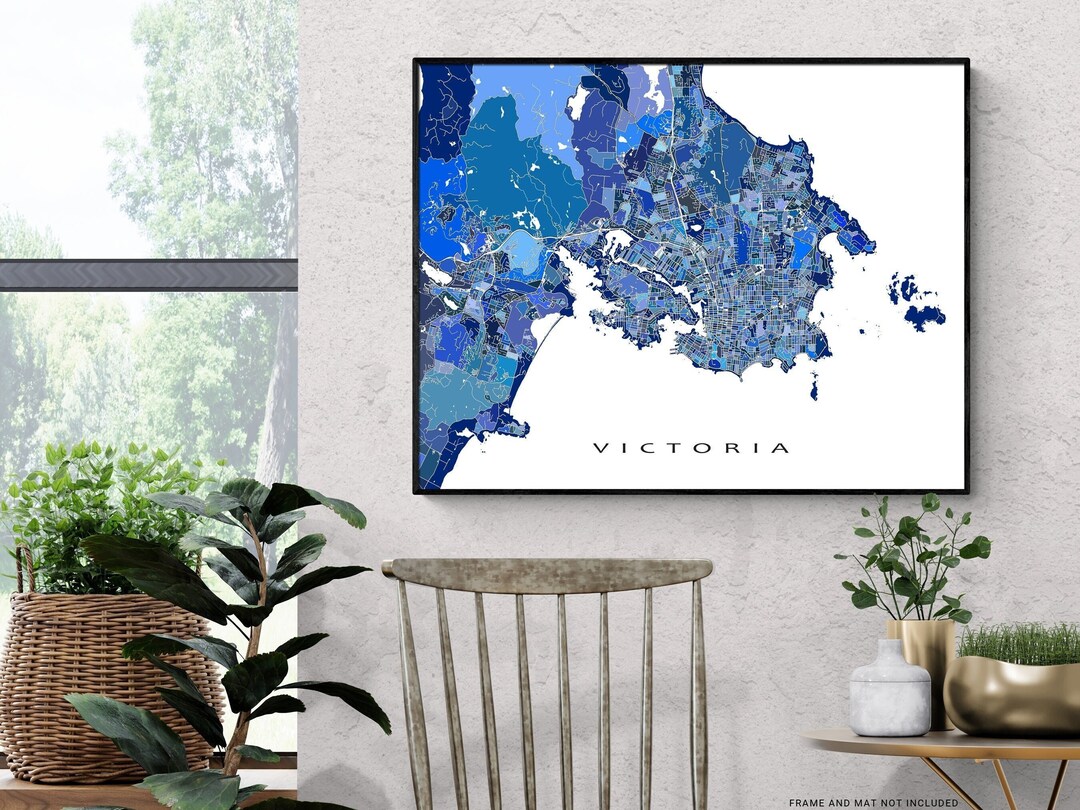 Victoria BC Map of Victoria Canada, Blue Geometric Victoria BC Art ...