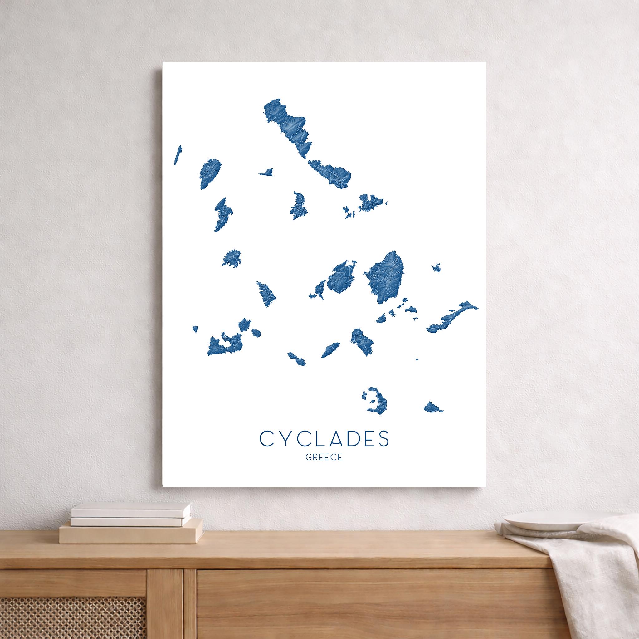 Cyclades Map of the Cyclades Islands, Cyclades Greece Art Print, Greek ...