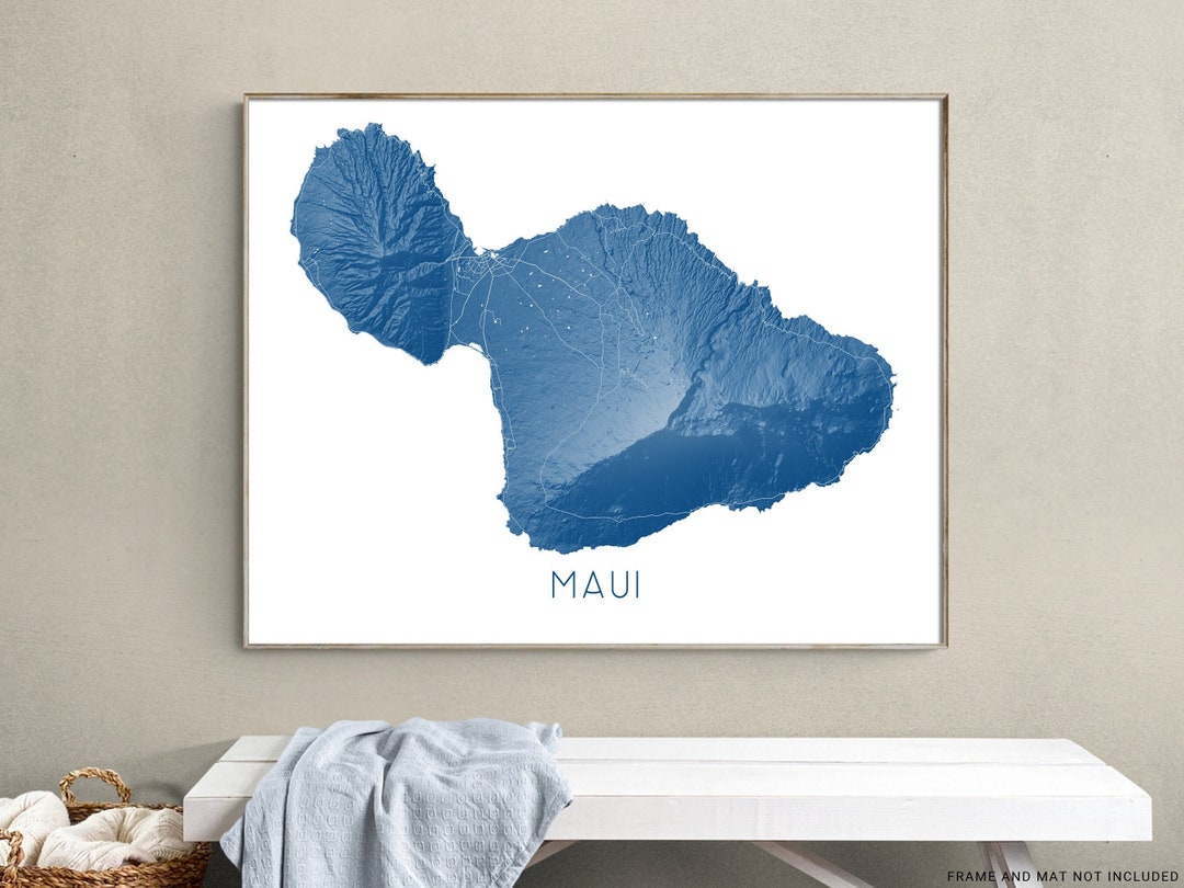 Maui Map Wall Art Poster Print, Topographic Map of Maui Hawaii Island ...