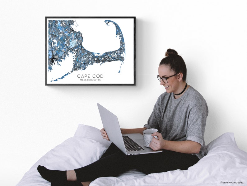 Cape Cod Map of Cape Cod Art Print Denim Blue Geometric Cape | Etsy