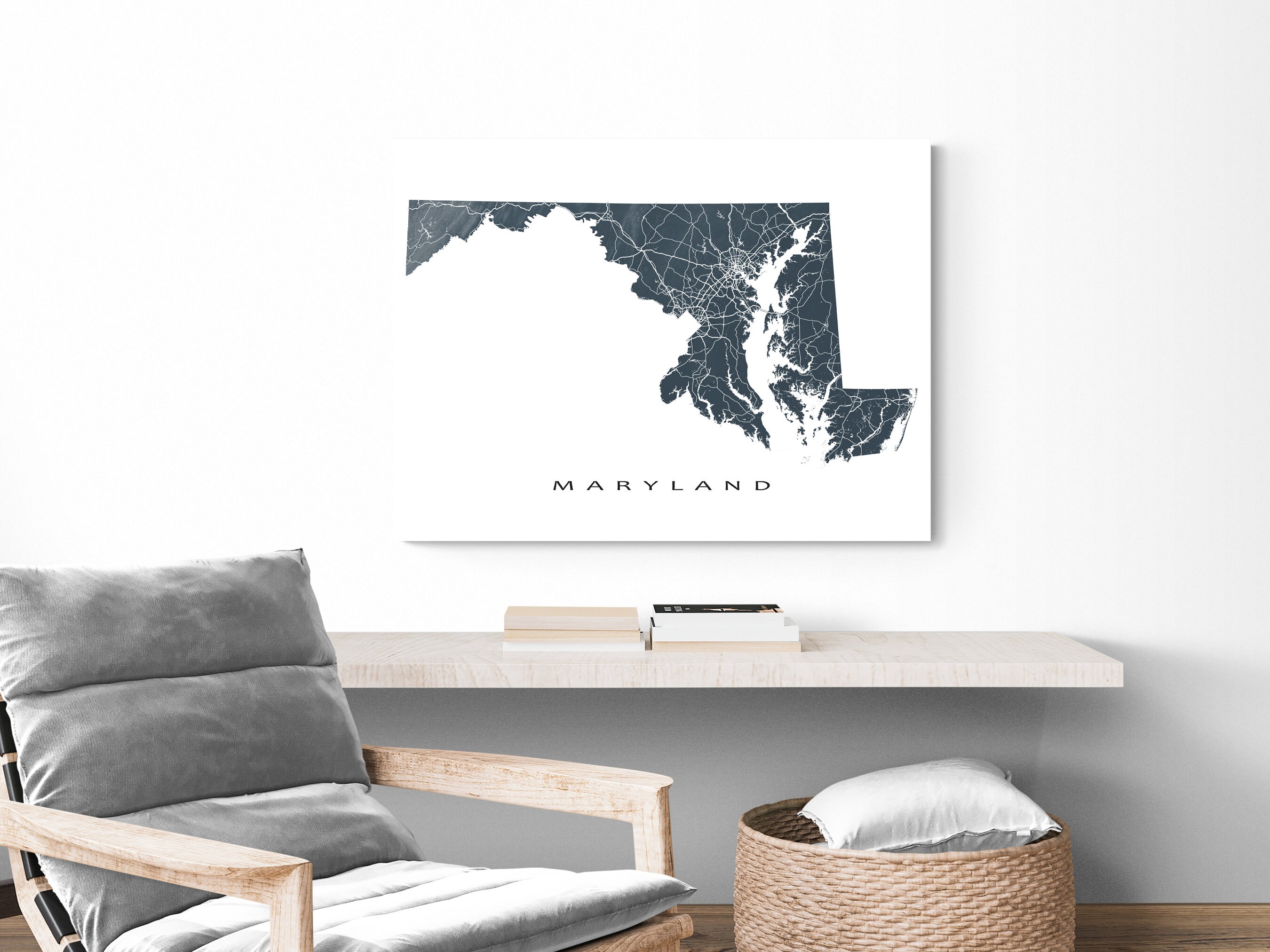 Maryland Art Prints and Maryland Map Print for MD State Map | Etsy