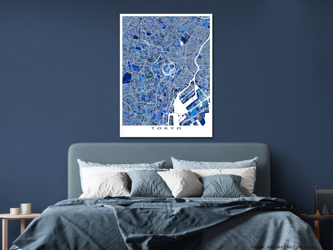 Tokyo Map Print Poster, Blue Geometric Tokyo Metropolis Wall Art Prints ...