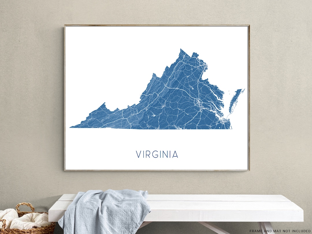 Virginia Topographic Map of Virginia State Wall Art Print Poster, VA ...