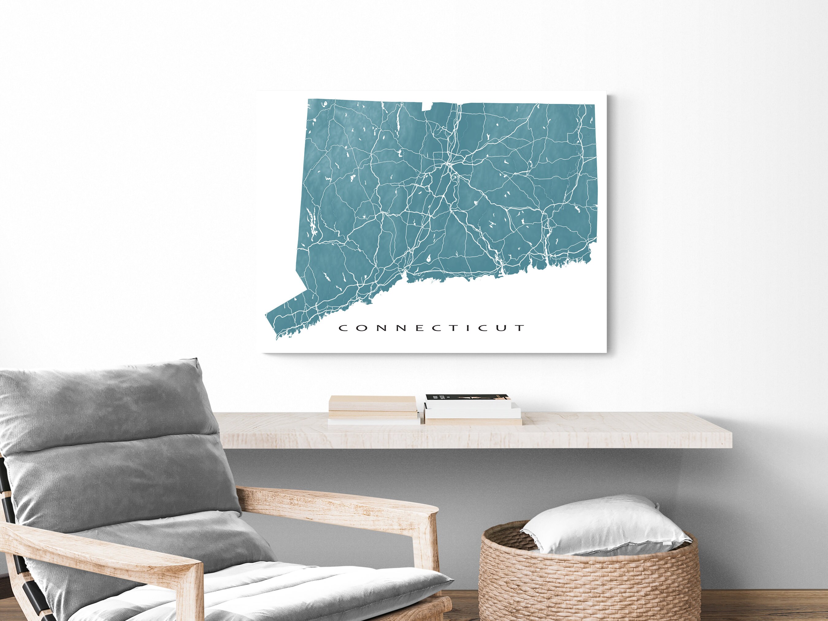 Connecticut Map and Connecticut Art Print for Connecticut - Etsy