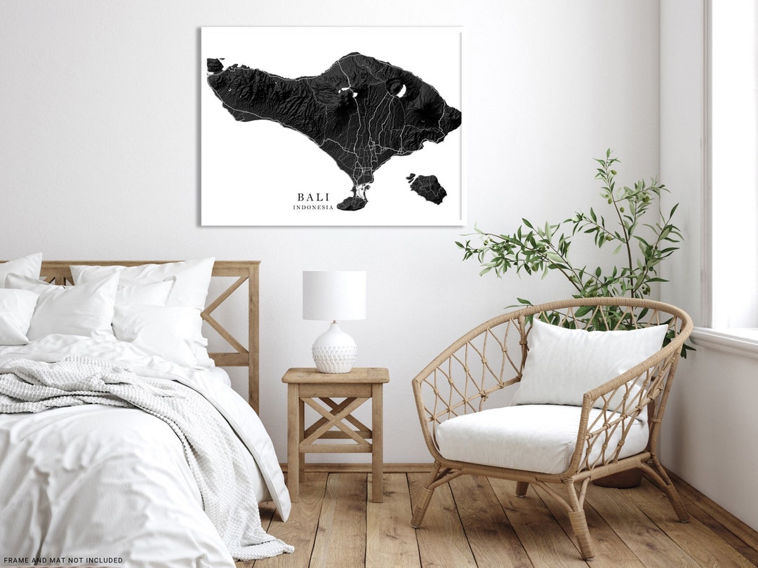 Bali Map of Bali Poster Print, Balinese Island Black and White Prints ...