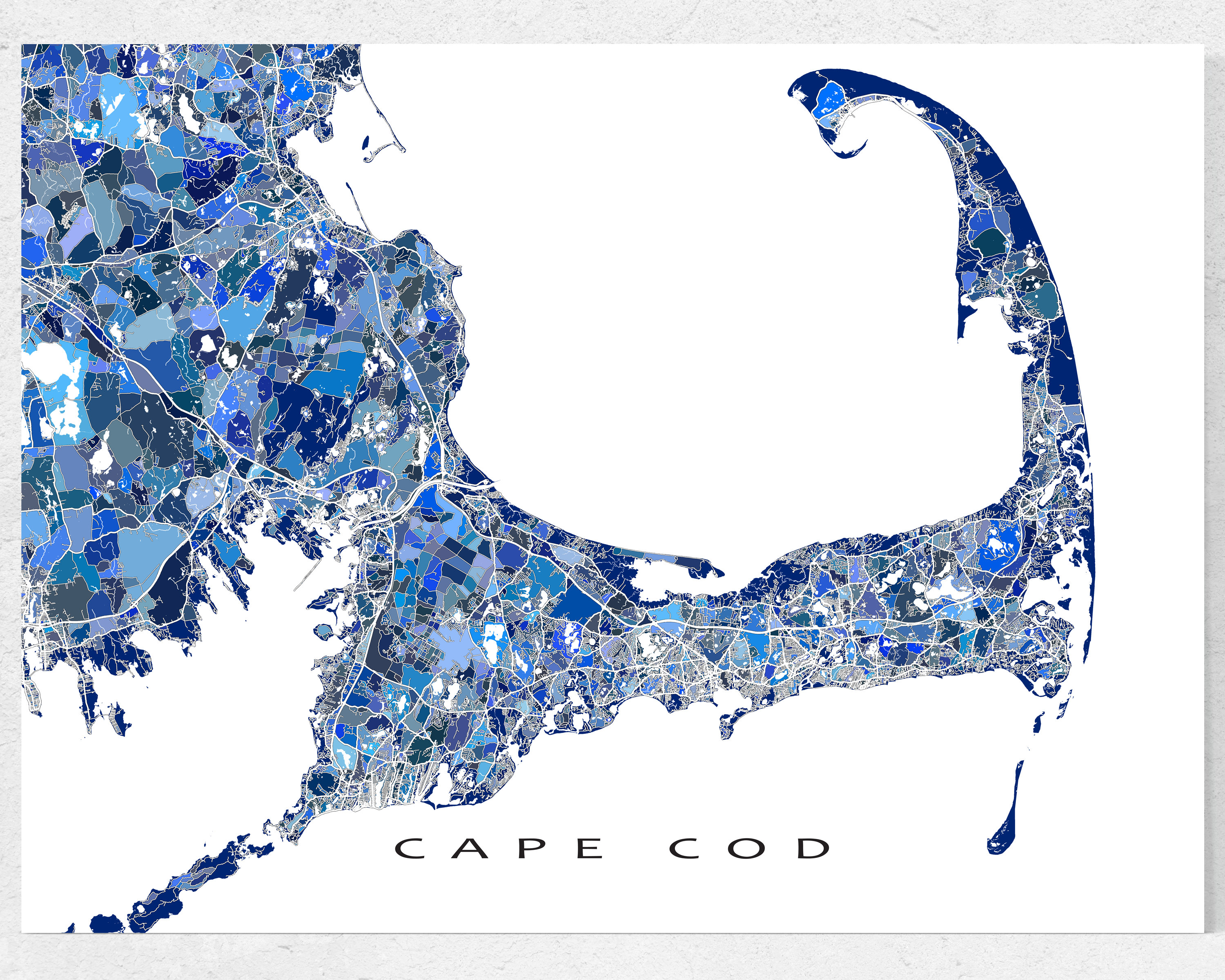 Cape Cod Map Poster and Cape Cod Wall Art Print With Blue | Etsy