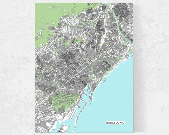Barcelona Map of Barcelona Print Detailed Barcelona City Map | Etsy