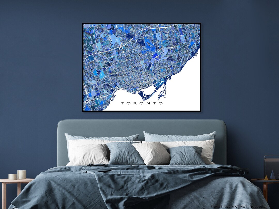 Toronto Ontario Map Wall Art Print Poster, Blue Geometric Map of ...