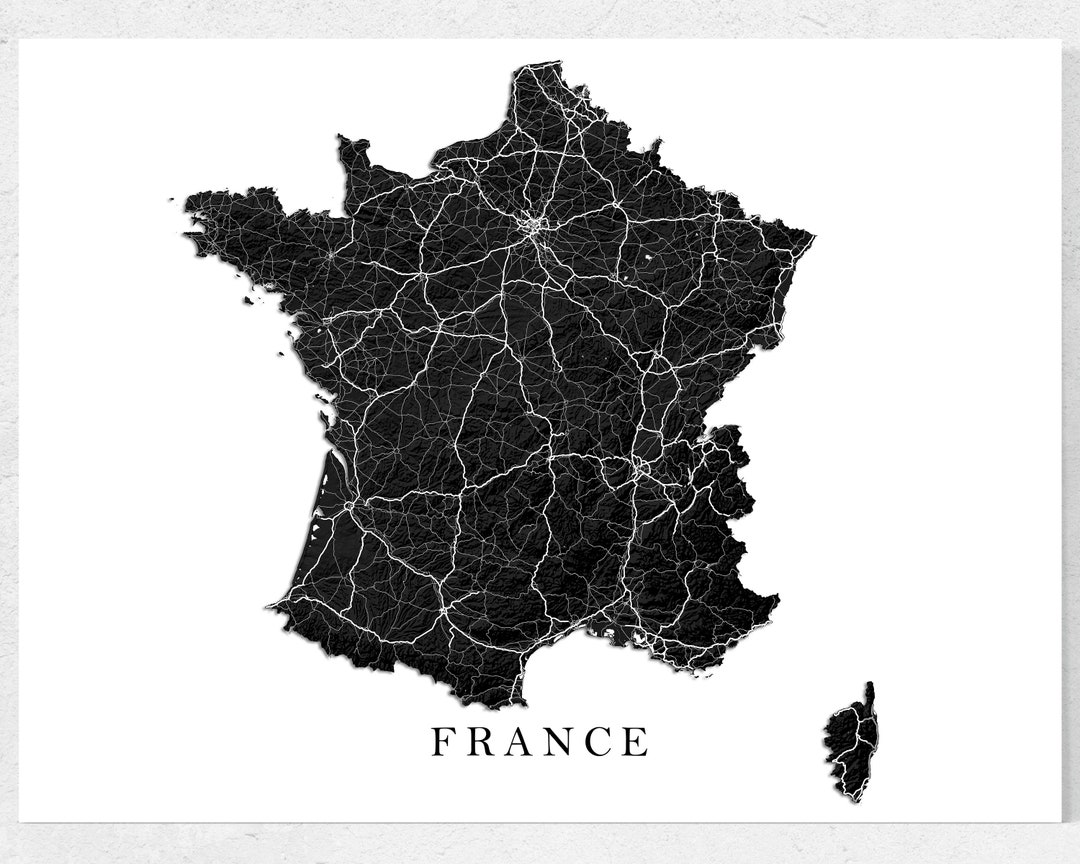 France Map Art Print Poster 3D Topographic Landscape Black - Etsy Canada