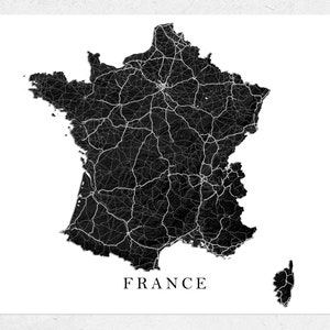 France Map Art Print Poster, 3D Topographic Landscape Black and White ...