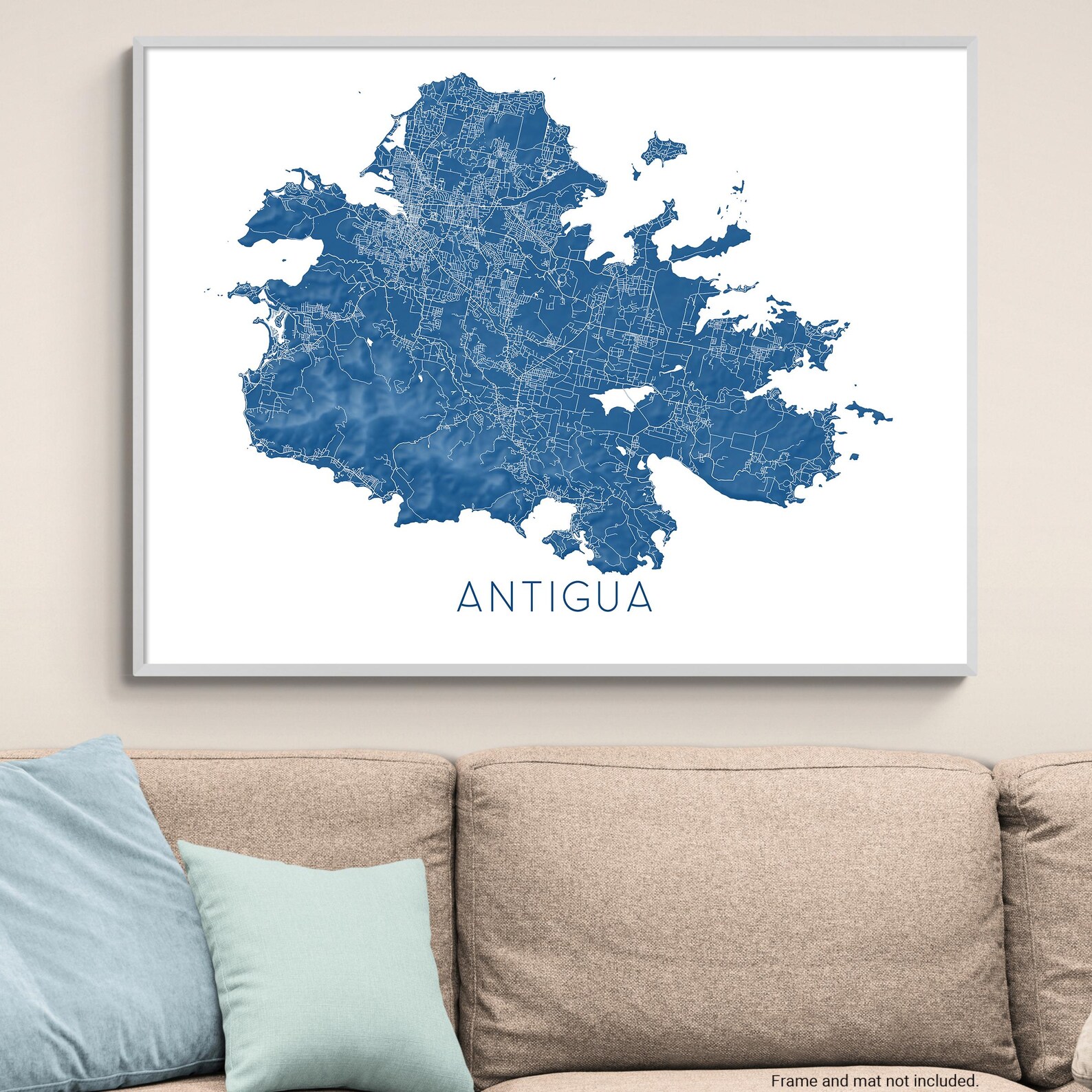 Antigua Map Wall Art Print Poster, Topographic Caribbean Island Maps ...