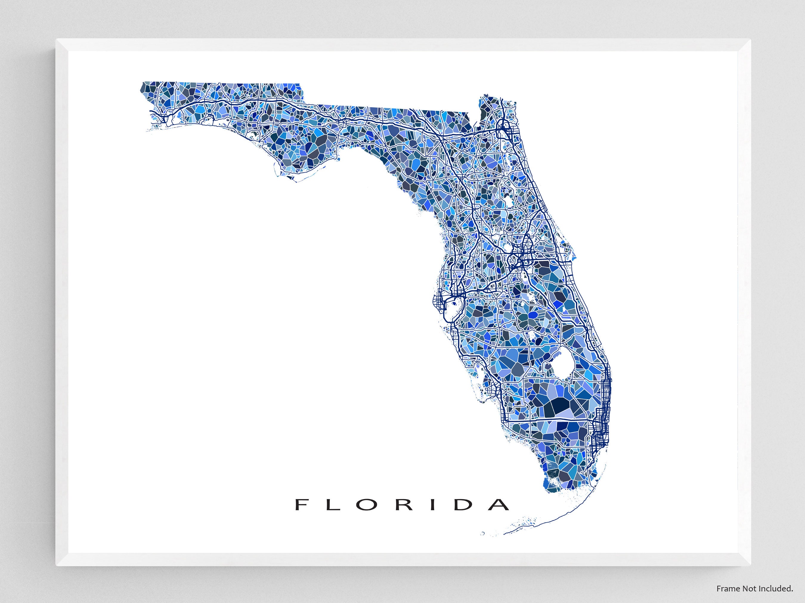 Florida Map Print Florida State Wall Art Map of Florida Art | Etsy