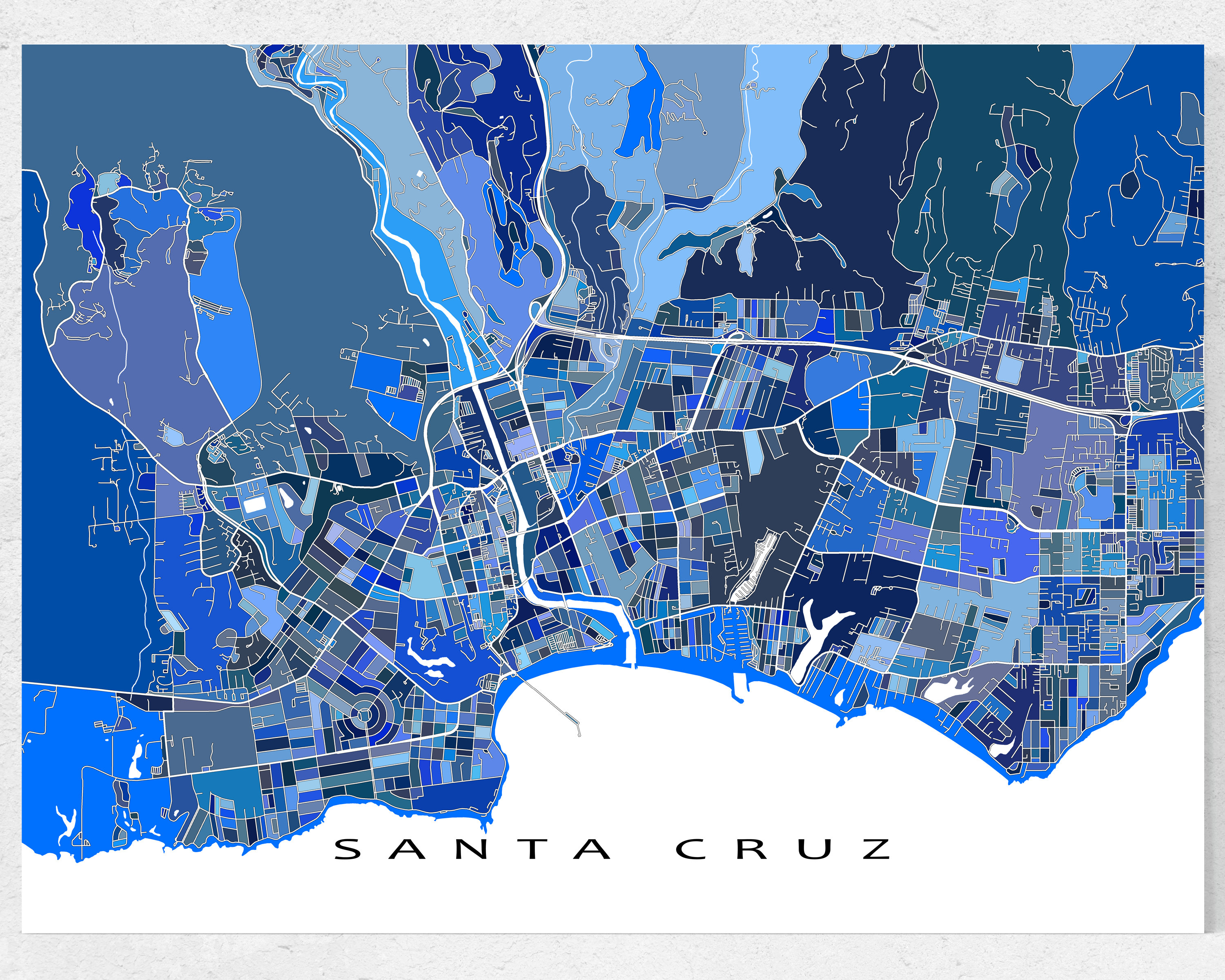 Santa Cruz Map Print and Blue Geometric Santa Cruz Art Prints - Etsy Canada