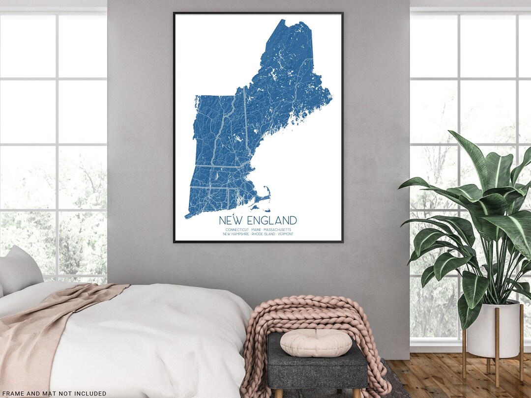 New England Map Print, Topographic Map of New England Art Poster ...