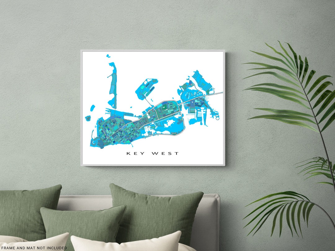 Key West Map Poster, Key West Wall Art Print, Light Blue Geometric ...