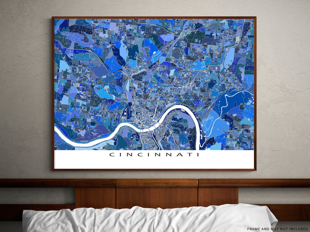 Cincinnati Map Art Print Poster and Blue Geometric Cincinnati Ohio City ...