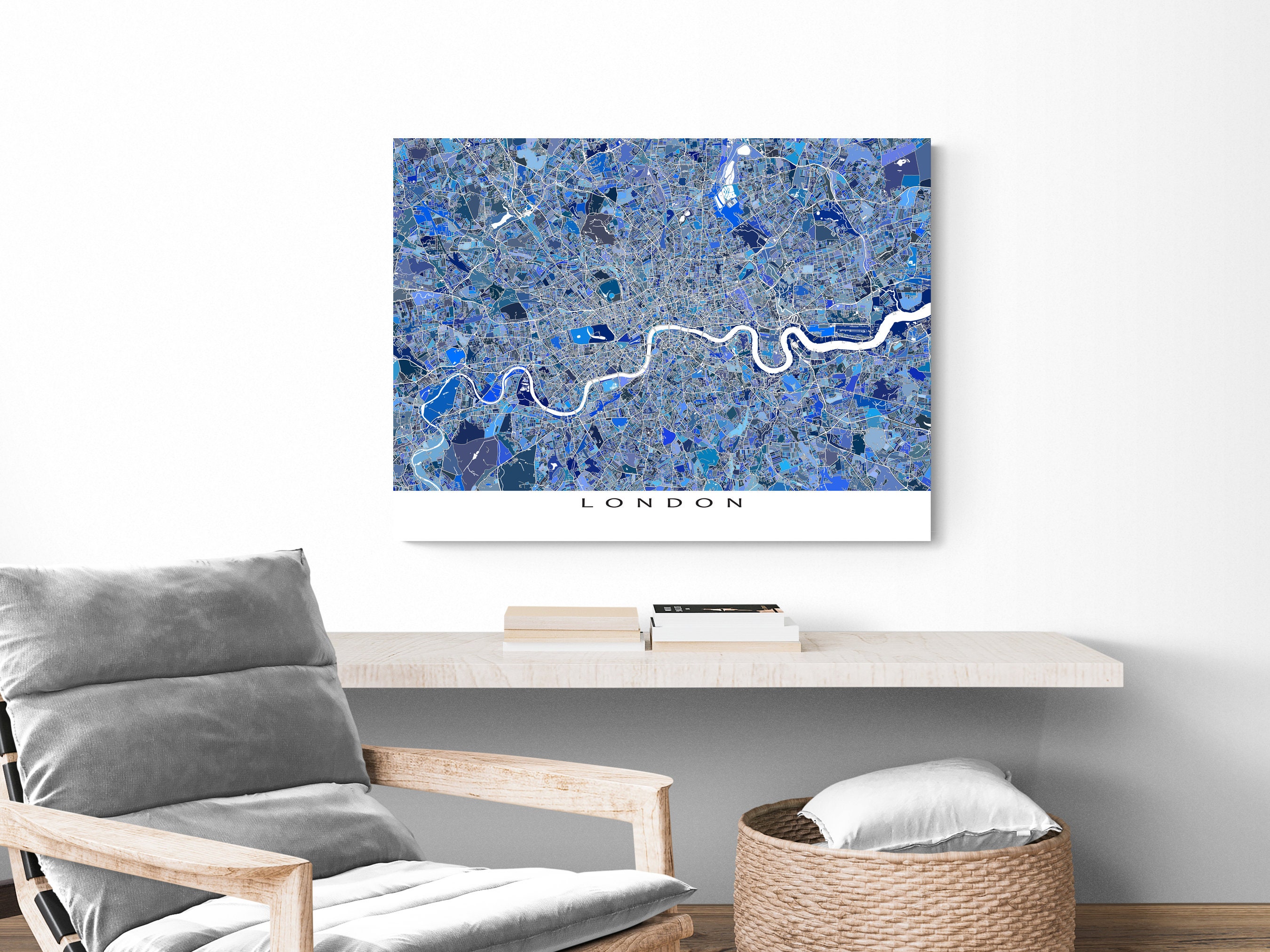 London Print and London Map Poster for Blue Geometric Map of | Etsy