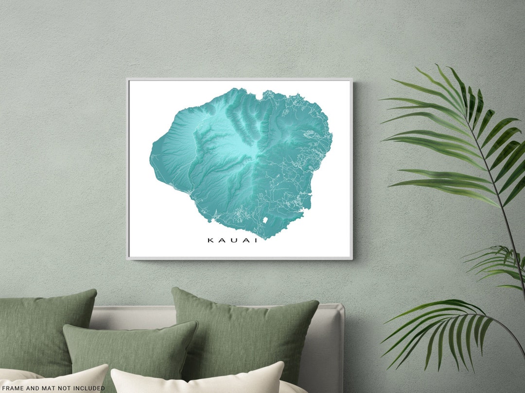 Kauai Map Poster, Kauai Art Print, Hawaii Maps, Kauai Hawaii USA ...