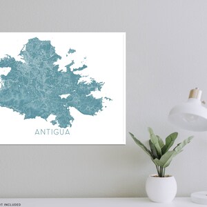 Antigua Map Wall Art Print Poster, Topographic Caribbean Island Maps ...
