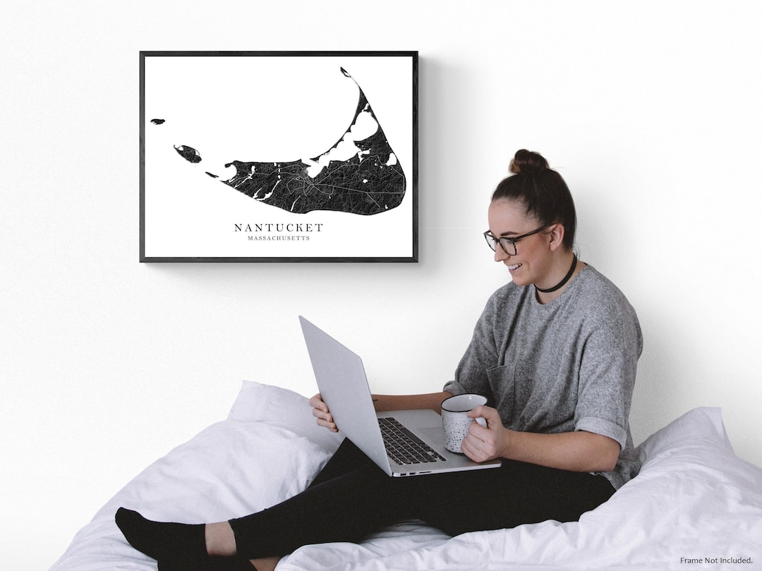 Nantucket Map Print Poster, Black and White Topographic Map of ...