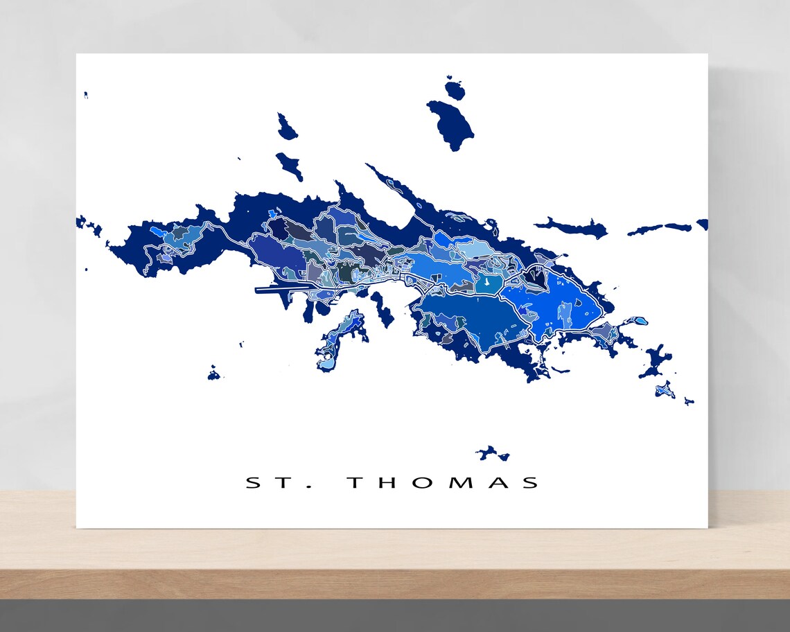 St. Thomas Map of St Thomas USVI Maps Geometric Blue St. | Etsy
