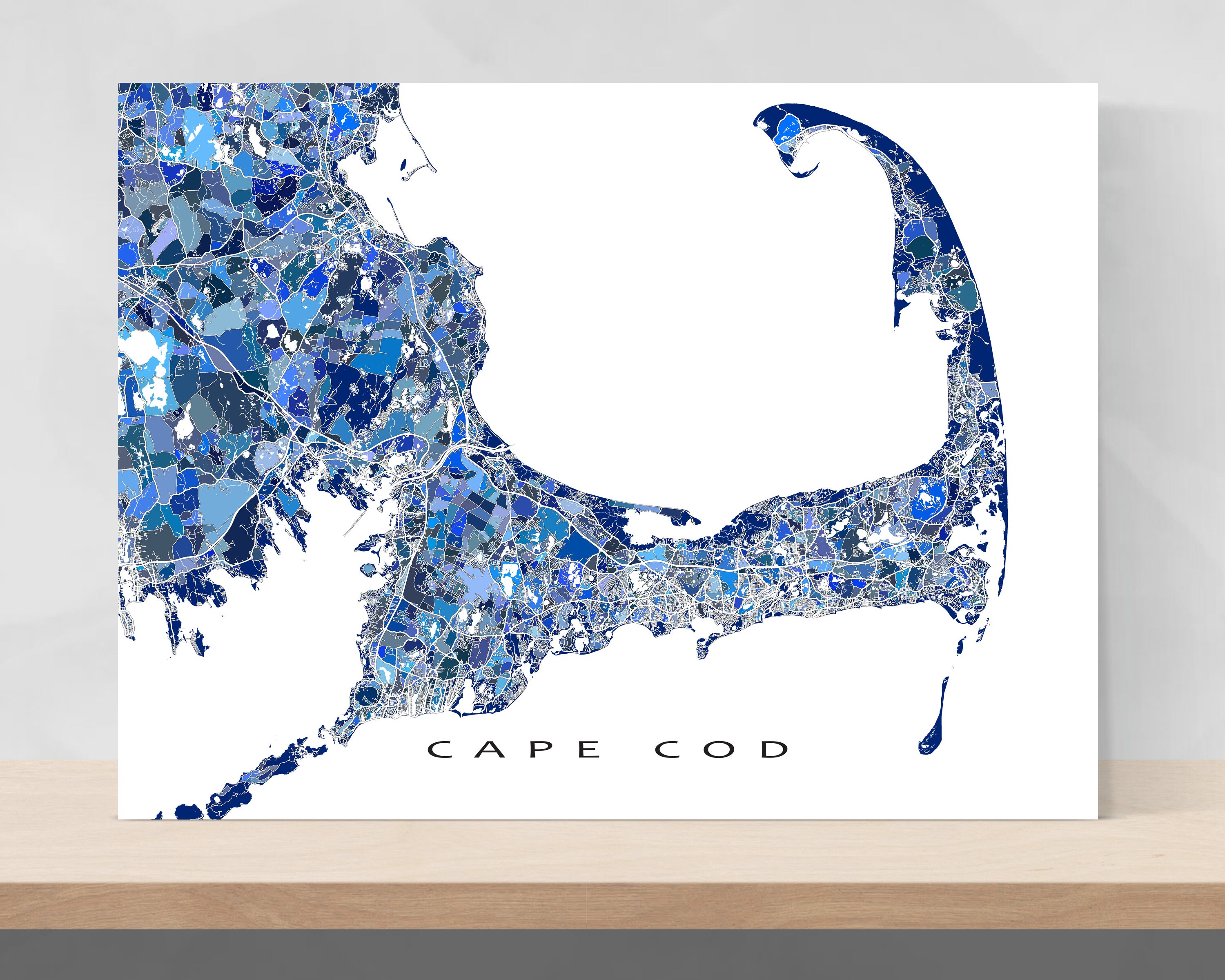 Cape Cod Map Poster and Cape Cod Wall Art Print With Blue - Etsy