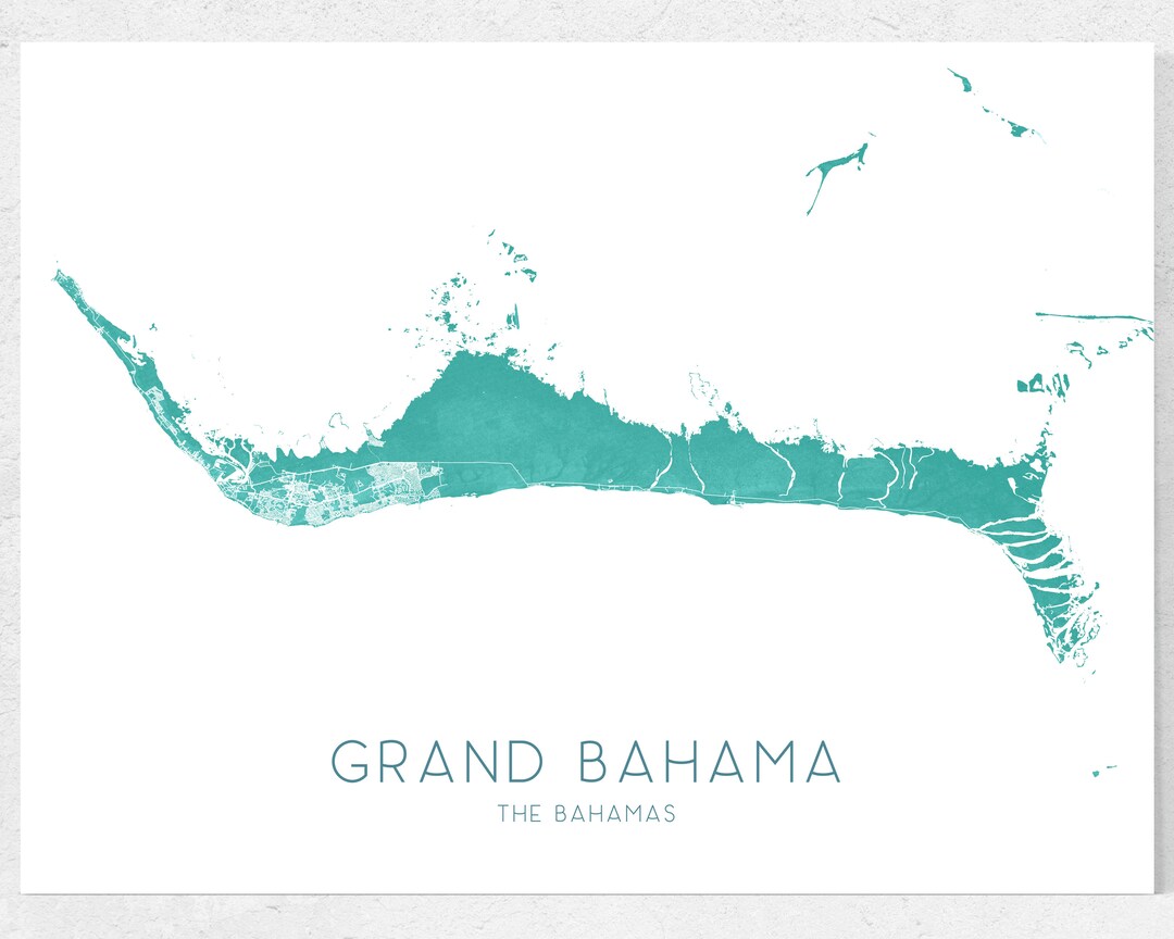 Grand Bahama Map Print, the Bahamas Island Wall Art Poster, Turquoise ...