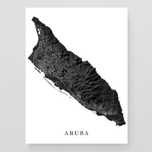 Aruba Map Print Poster, Black and White Topographic Landscape Aruba ...