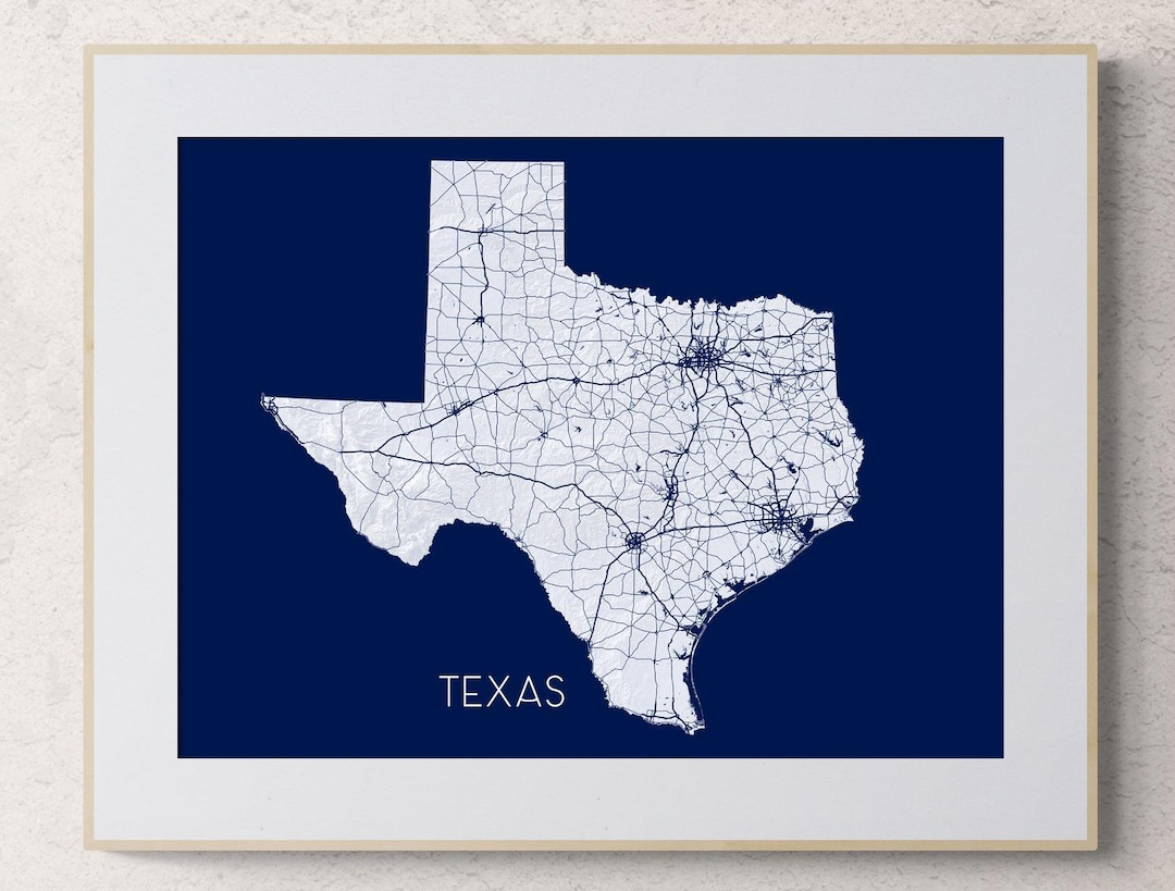 Texas Map Print, TX State Map of Texas Wall Art Poster, USA Road Maps ...