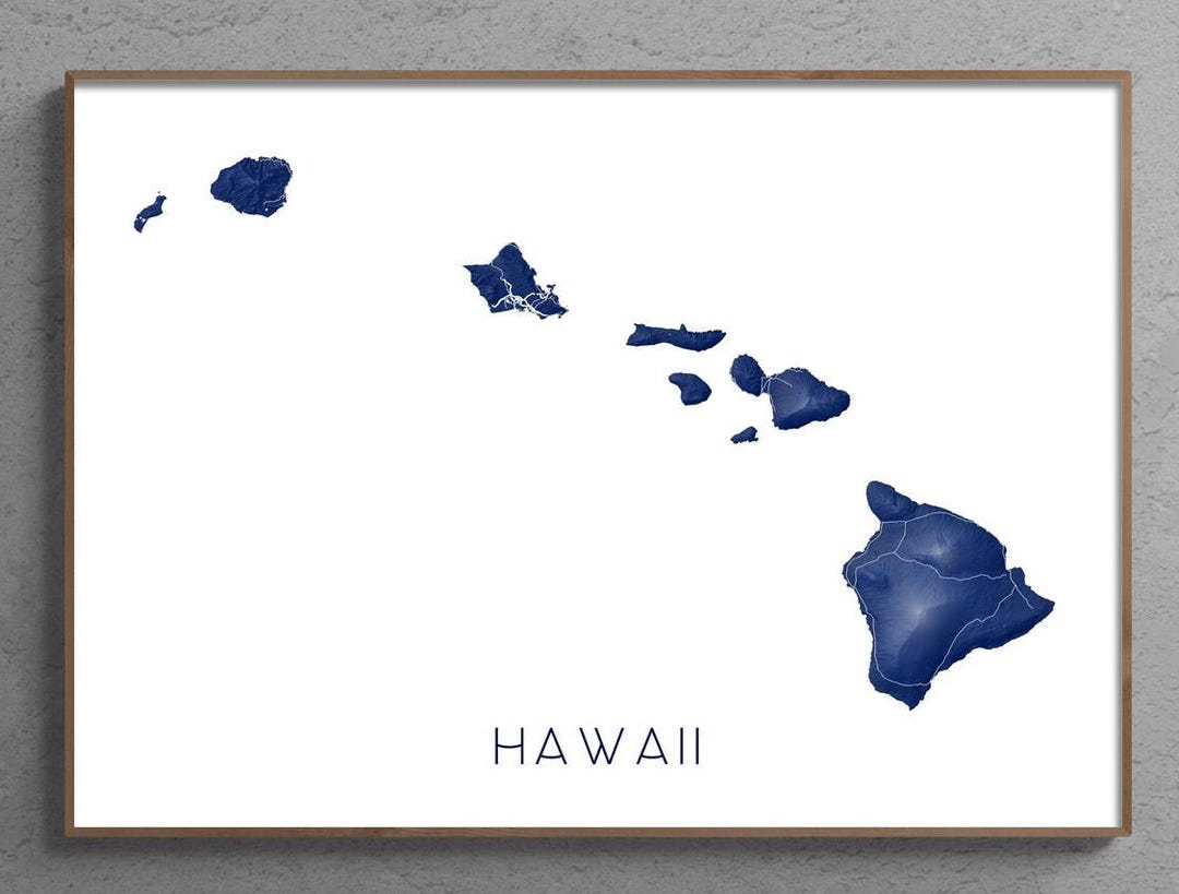 Hawaii Map Wall Art Print Poster, Topographic Map of the Hawaiian ...