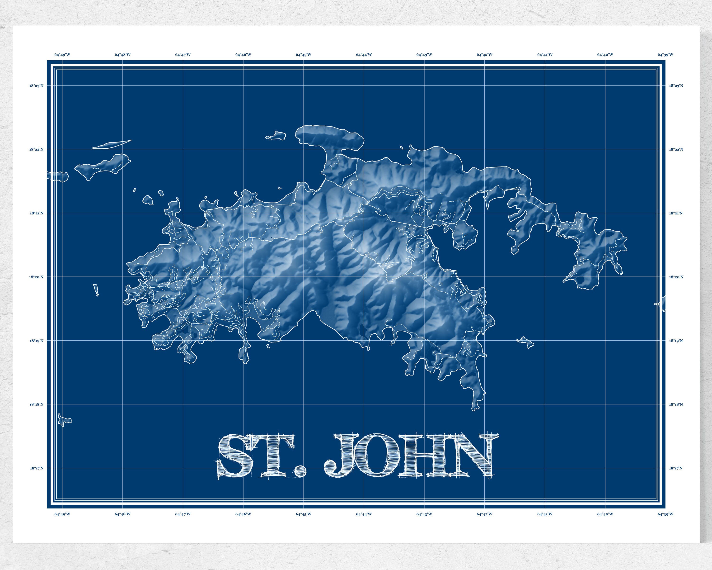 Art & Collectibles Prints Giclée St John USVI Map of St John Virgin ...