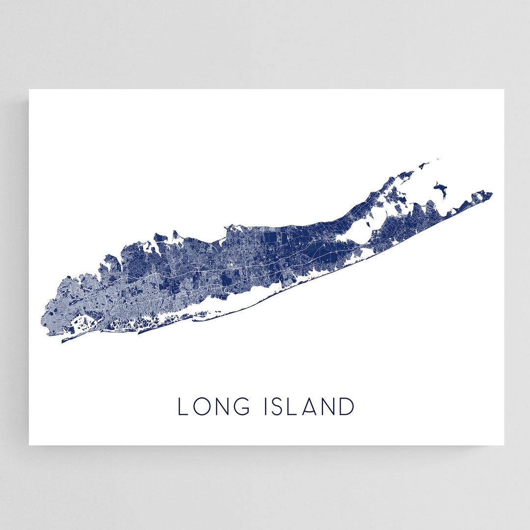Long Island Wall Art Print, Color Long Island Poster, Road Map of Long ...