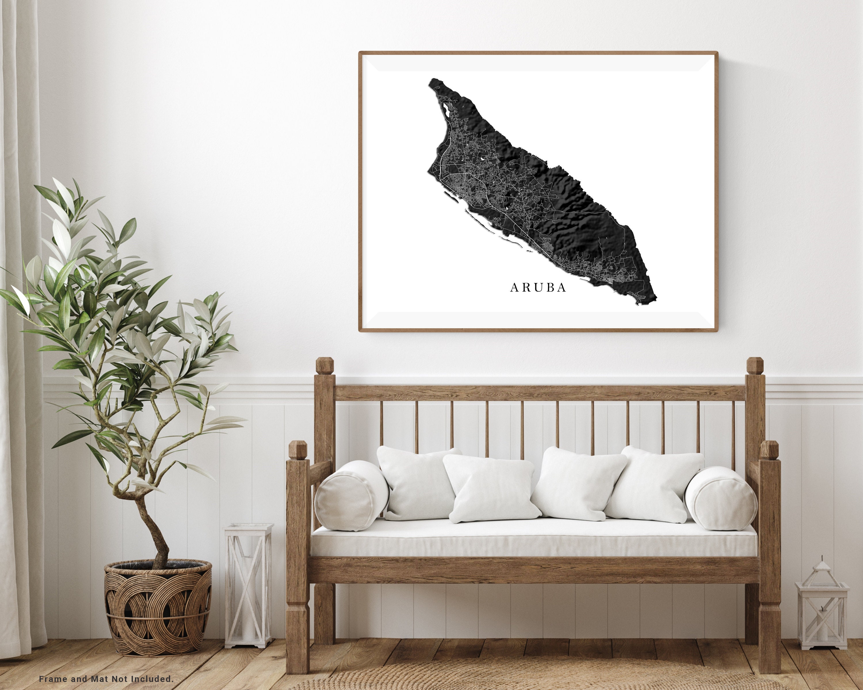 Aruba Map Print Poster, Black and White Topographic Landscape Aruba ...