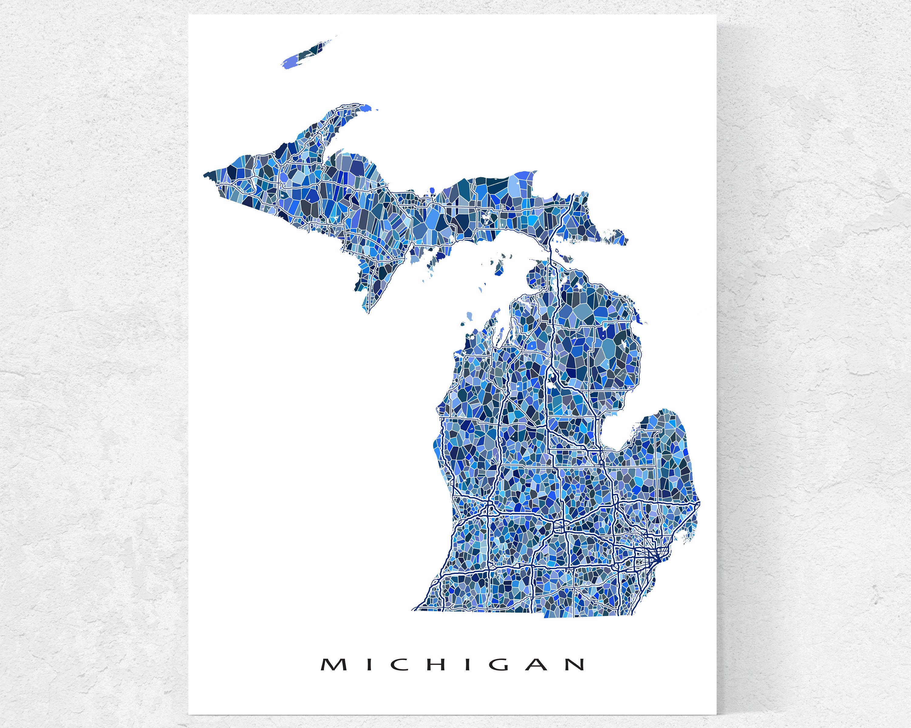 Michigan Map Prints Michigan State Maps Map of Michigan - Etsy