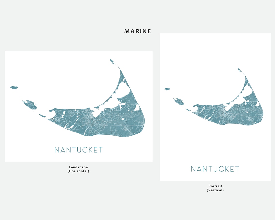 Nantucket Map of Nantucket Island, Nantucket Art Print 8x10, Blue ...