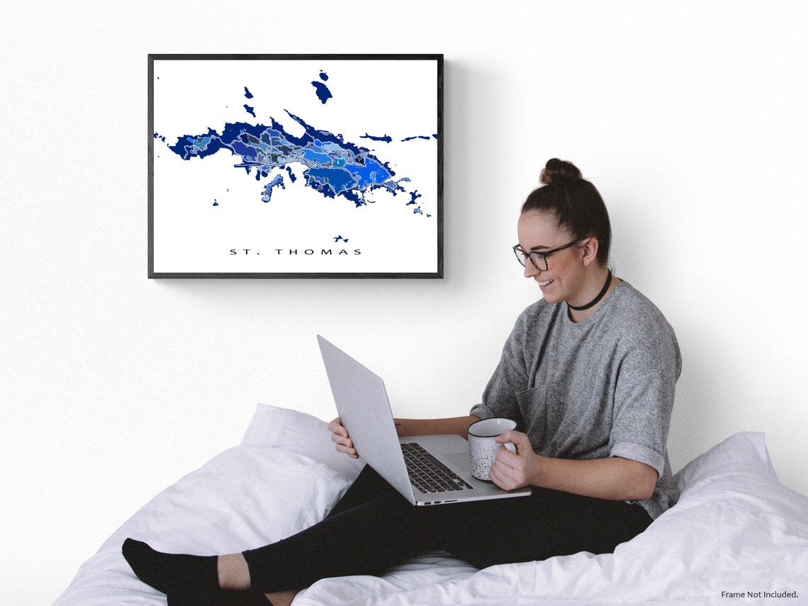 St. Thomas Map of St Thomas USVI Maps Geometric Blue St. | Etsy